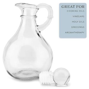 Cornucopia Glass Oil and Vinegar Cruets (Set of 2); Round Glass Oil Dispenser Bottles with Stoppers