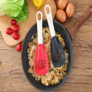 Xesakesi 4 PCS Multifunctional Cooking Spoon, All Purpose Kitchen Tool Skimmer Scoop Colander Strainer Grater Masher, Food-Grade High Temperature Resistant Cooking Gadgets, Plastic (2Red+2Black)