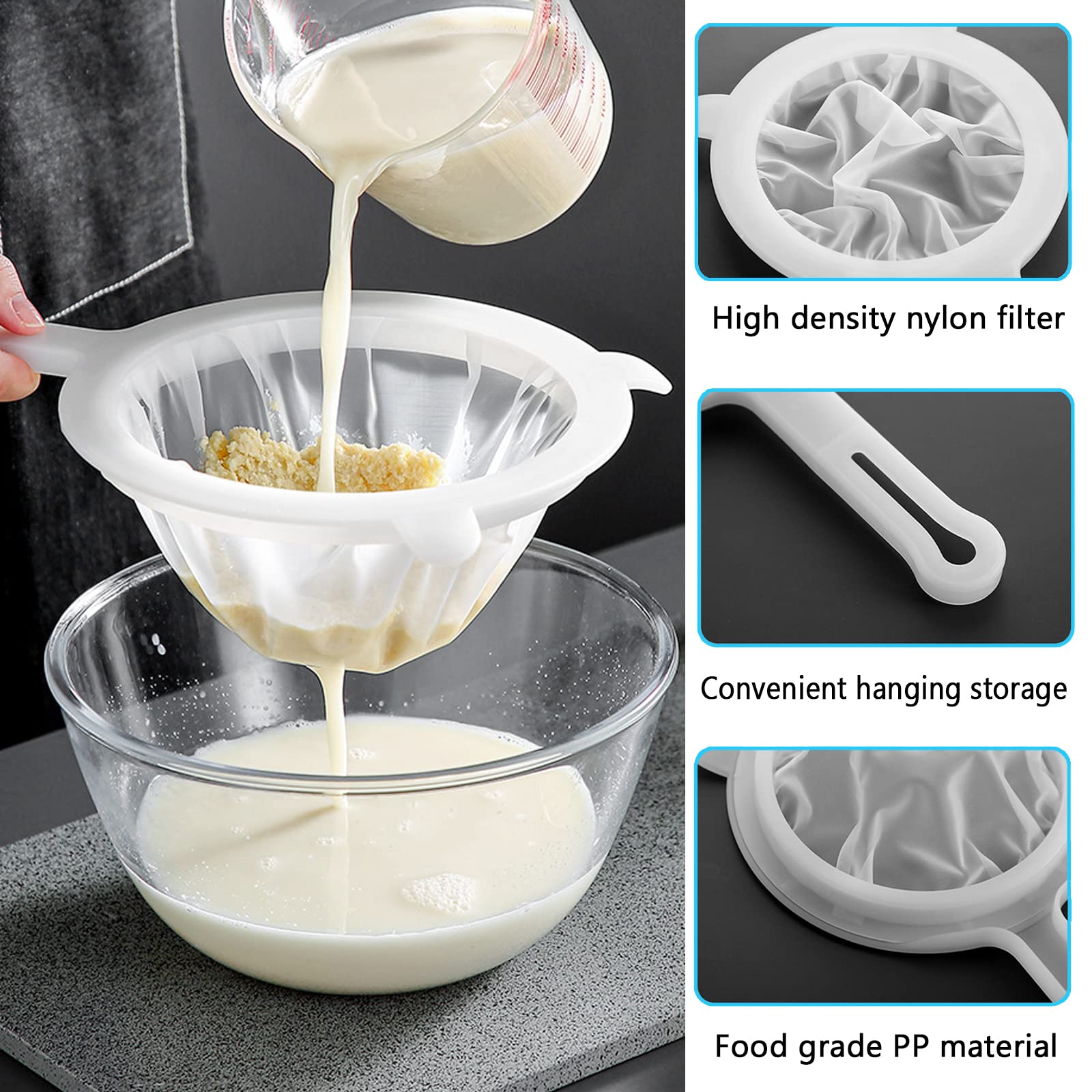 Kitchen Ultra-Fine Nylon Mesh Strainer Food Yogurt Mesh Sieve Plastic Mesh Colander with ​Handle Mini Brine Shrimp Separation Net for Filtering Juice Juice Milk Honey (80Mesh)