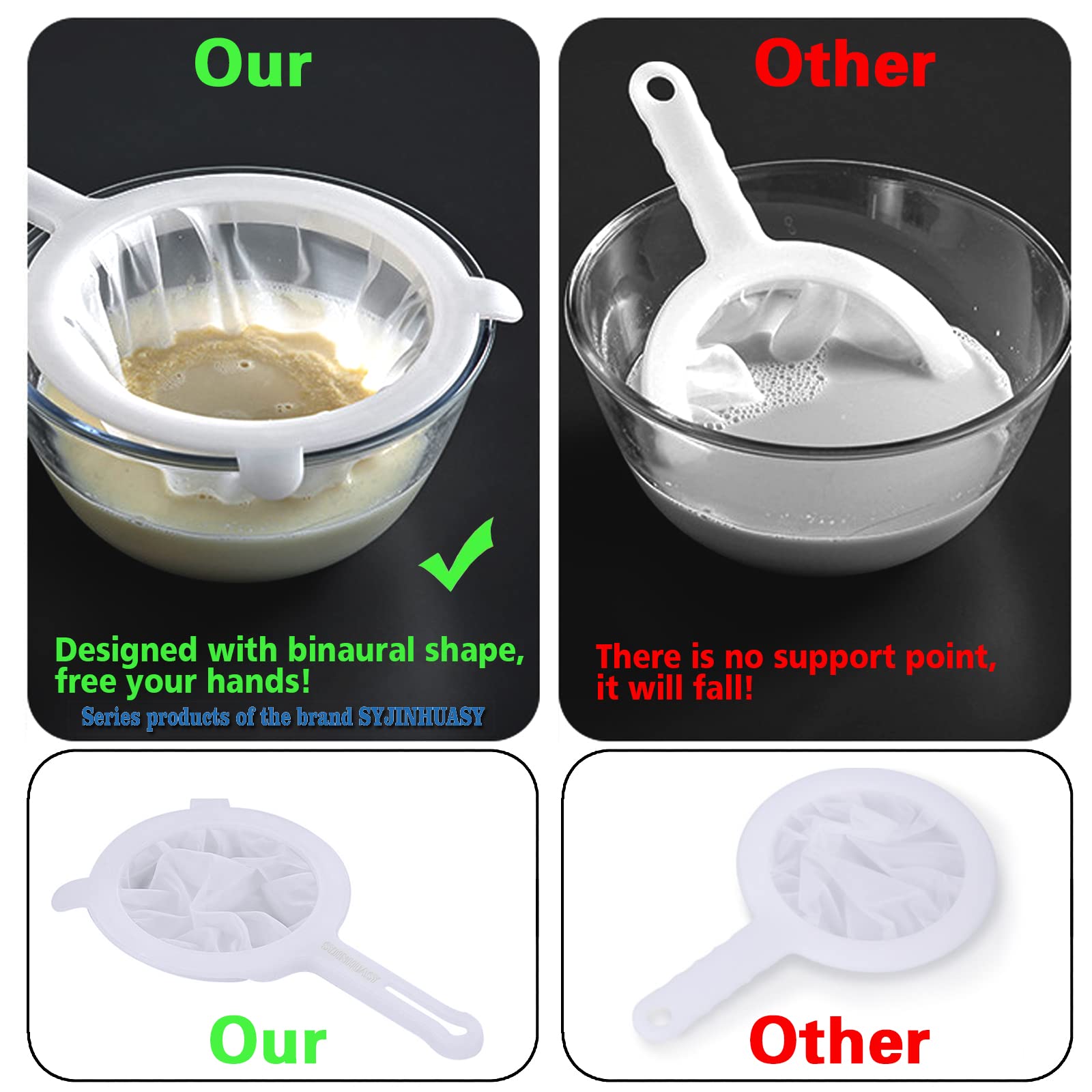 Kitchen Ultra-Fine Nylon Mesh Strainer Food Yogurt Mesh Sieve Plastic Mesh Colander with ​Handle Mini Brine Shrimp Separation Net for Filtering Juice Juice Milk Honey (80Mesh)