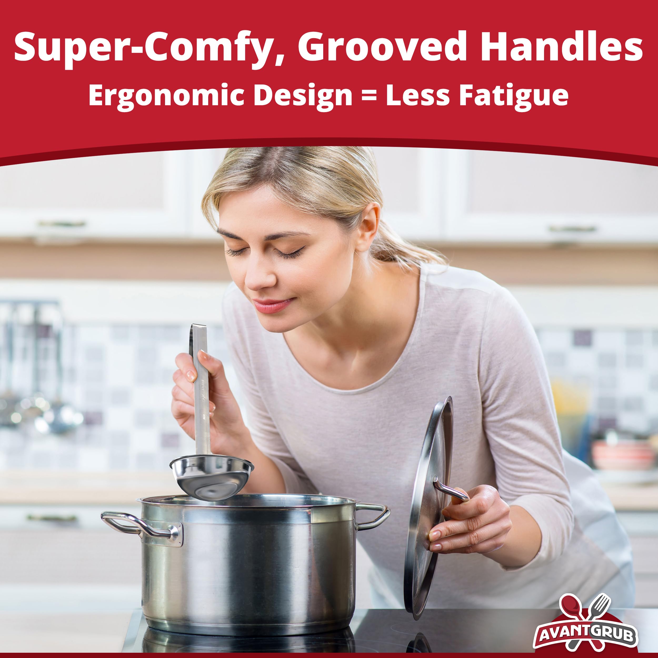 Super Sturdy, Ergonomic 8 Oz. Soup Ladle 1 Pk. Stainless Steel Ladles with Long Handles. Best Kitchen Accessories for Stirring, Portioning and Serving Soups, Chili and Stew in Restaurants and at Home