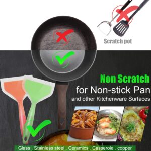 2 Pieces Silicone Pancakes Shovel Wide Spatula Turner Nonstick Fried Shovel Fish Spatula Silicone Wide Flexible Turner for Nonstick Cookware Egg Cookie Omelette (Green, Orange)