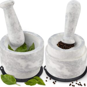 Laevo White Marble Mortar and Pestle Set (Large) | Stone Spice Grinder | 2.1 Cup Capacity | 5.5 inch | Reversible | Molcajete Mexicano | Guacamole, Pesto, Spices | Large Mortar & Pestles | Gift Set