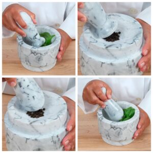 Laevo White Marble Mortar and Pestle Set (Large) | Stone Spice Grinder | 2.1 Cup Capacity | 5.5 inch | Reversible | Molcajete Mexicano | Guacamole, Pesto, Spices | Large Mortar & Pestles | Gift Set