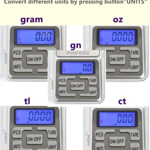 WOWOHE Food Travel Scale Portable Pocket Scale Gram Capacity 500g Degital Kitchen Small Miniature Scale Lab Measuring Scale High Precision