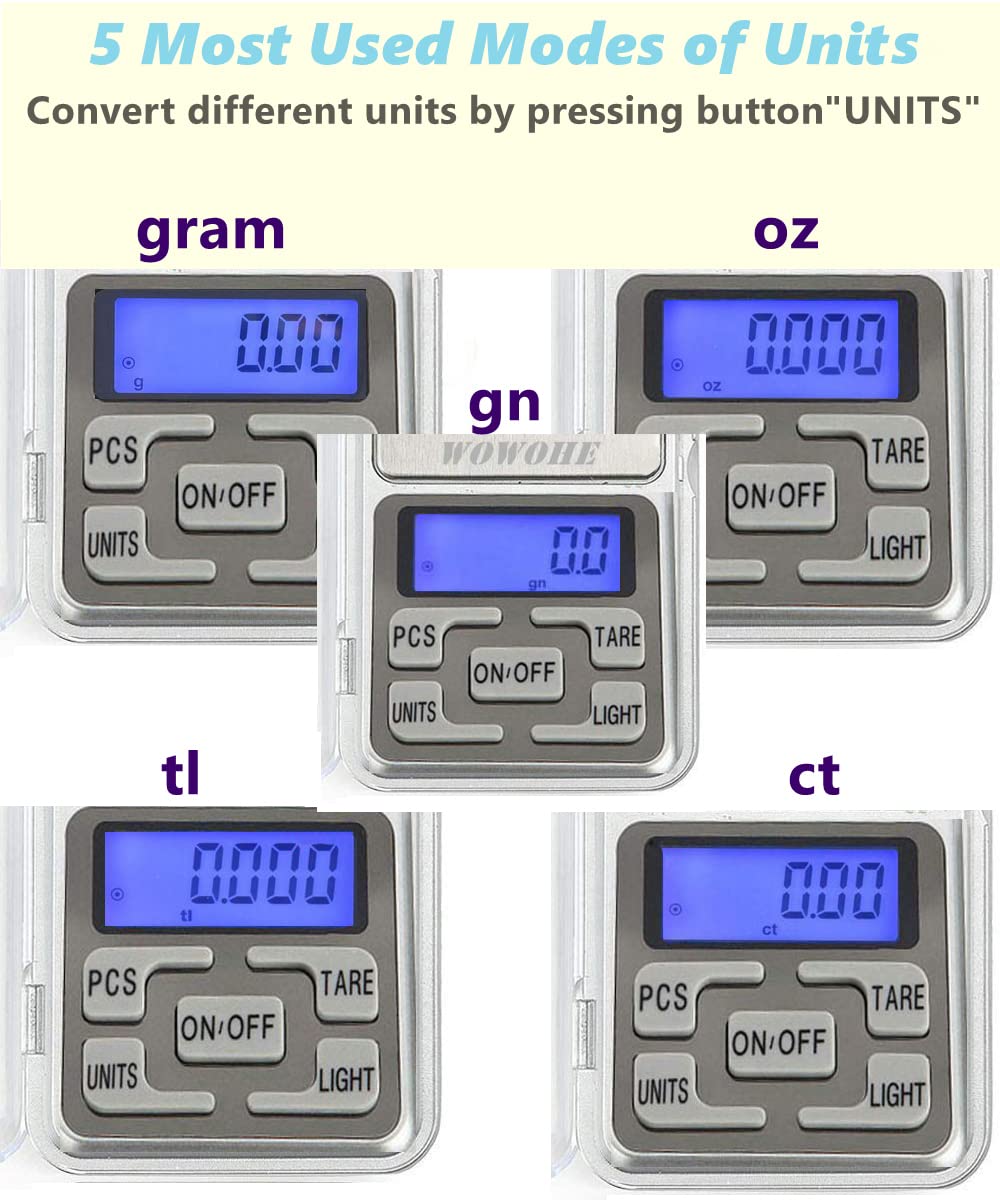 WOWOHE Food Travel Scale Portable Pocket Scale Gram Capacity 500g Degital Kitchen Small Miniature Scale Lab Measuring Scale High Precision