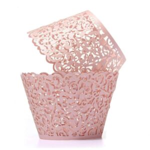 yozatia vine cupcake wrappers, 60pcs lace cupcake liners for regular sized cupcake (pink)