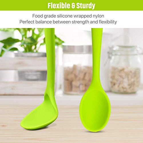 Patelai 4 Pieces Small Multicolored Silicone Spoons Nonstick Kitchen Spoon Silicone Serving Spoon Stirring Spoon for Kitchen Cooking Baking Stirring Mixing Tools (Dark Red, Green, Yellow, Blue)