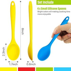 Patelai 4 Pieces Small Multicolored Silicone Spoons Nonstick Kitchen Spoon Silicone Serving Spoon Stirring Spoon for Kitchen Cooking Baking Stirring Mixing Tools (Dark Red, Green, Yellow, Blue)