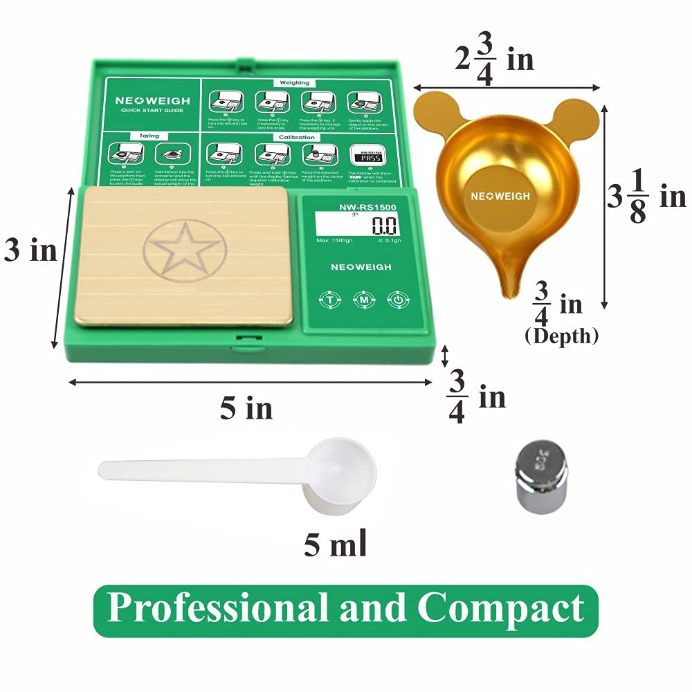 NEOWEIGH Reloading Scale, Powder Scale for Reloading, 1500 grains x 0.1 gn, Digital Powder Scale, Arrow Scale, Archery Scale, 100g by 0.01g, Metal Pan, Powder Scoop,50g Cal Weight (Batteries Included)