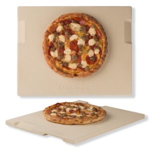 ROCKSHEAT Pizza Stone 12in x 15in Rectangular Baking & Grilling Stone, Perfect for Oven, BBQ and Grill. Innovative Double - faced Built - in 4 Handles Design