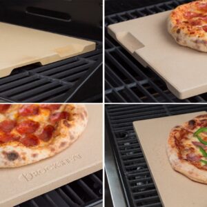 ROCKSHEAT Pizza Stone 12in x 15in Rectangular Baking & Grilling Stone, Perfect for Oven, BBQ and Grill. Innovative Double - faced Built - in 4 Handles Design