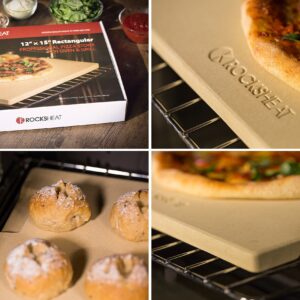 ROCKSHEAT Pizza Stone 12in x 15in Rectangular Baking & Grilling Stone, Perfect for Oven, BBQ and Grill. Innovative Double - faced Built - in 4 Handles Design