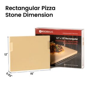 ROCKSHEAT Pizza Stone 12in x 15in Rectangular Baking & Grilling Stone, Perfect for Oven, BBQ and Grill. Innovative Double - faced Built - in 4 Handles Design