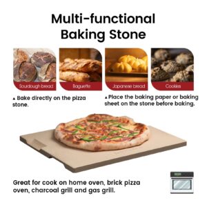 ROCKSHEAT Pizza Stone 12in x 15in Rectangular Baking & Grilling Stone, Perfect for Oven, BBQ and Grill. Innovative Double - faced Built - in 4 Handles Design