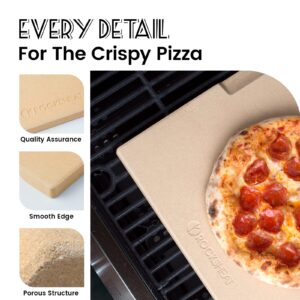 ROCKSHEAT Pizza Stone 12in x 15in Rectangular Baking & Grilling Stone, Perfect for Oven, BBQ and Grill. Innovative Double - faced Built - in 4 Handles Design