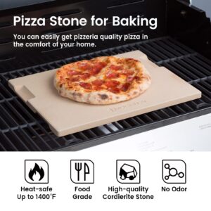 ROCKSHEAT Pizza Stone 12in x 15in Rectangular Baking & Grilling Stone, Perfect for Oven, BBQ and Grill. Innovative Double - faced Built - in 4 Handles Design