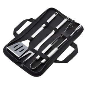 amazon basics 4-piece stainless steel barbeque grilling tool set with carry bag