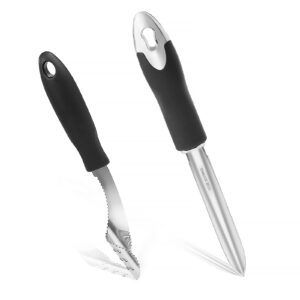 jalapeno pepper corer & zucchini/cucumber corer, set of 2, newness stainless steel core deseeder kitchen tool with serrated slice and rubber handle, easy for seed remover or slice off vegetables tops