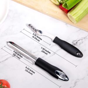 Jalapeno Pepper Corer & Zucchini/Cucumber Corer, Set of 2, Newness Stainless Steel Core Deseeder Kitchen Tool with Serrated Slice and Rubber Handle, Easy for Seed Remover or Slice off Vegetables tops