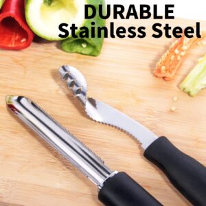 Jalapeno Pepper Corer & Zucchini/Cucumber Corer, Set of 2, Newness Stainless Steel Core Deseeder Kitchen Tool with Serrated Slice and Rubber Handle, Easy for Seed Remover or Slice off Vegetables tops