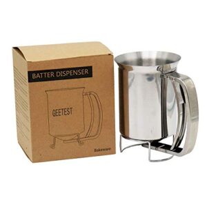 GEETEST 800ml Stainless Steel Pancake Batter Dispenser - Great for Baking,Cupcakes,Muffins-Cooking Crepes,Waffles- Easyflow Spout -Measuring Gauge in Mls and cups