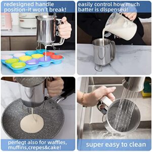 GEETEST 800ml Stainless Steel Pancake Batter Dispenser - Great for Baking,Cupcakes,Muffins-Cooking Crepes,Waffles- Easyflow Spout -Measuring Gauge in Mls and cups