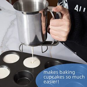 GEETEST 800ml Stainless Steel Pancake Batter Dispenser - Great for Baking,Cupcakes,Muffins-Cooking Crepes,Waffles- Easyflow Spout -Measuring Gauge in Mls and cups