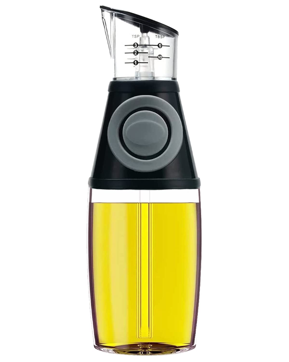 KITLAB Oil Dispenser Bottle, 8.5oz Olive Oil Dispenser Oil Sprayer, Clear Glass Refillable Oil and Vinegar Dispenser Bottle with Measuring Scale Pump for Kitchen, Cooking, Salads, Baking Frying