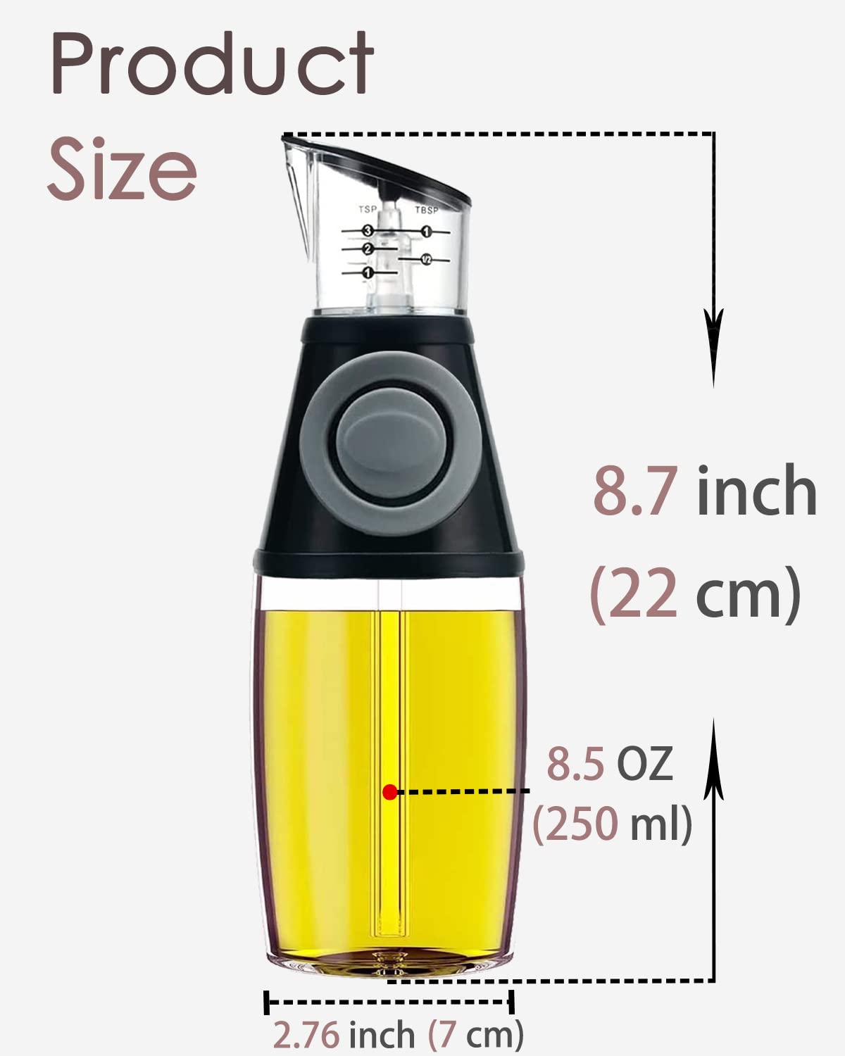 KITLAB Oil Dispenser Bottle, 8.5oz Olive Oil Dispenser Oil Sprayer, Clear Glass Refillable Oil and Vinegar Dispenser Bottle with Measuring Scale Pump for Kitchen, Cooking, Salads, Baking Frying