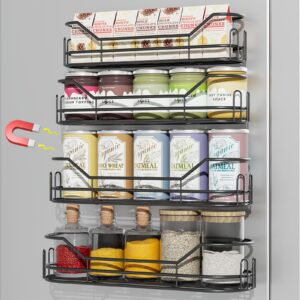 magnetic spice rack for refrigerator - 4 pack large capacity magnetic shelves, strong magnetic shelf, space saving fridge magnet organizer, spice rack for kitchen organization and storage, metal black