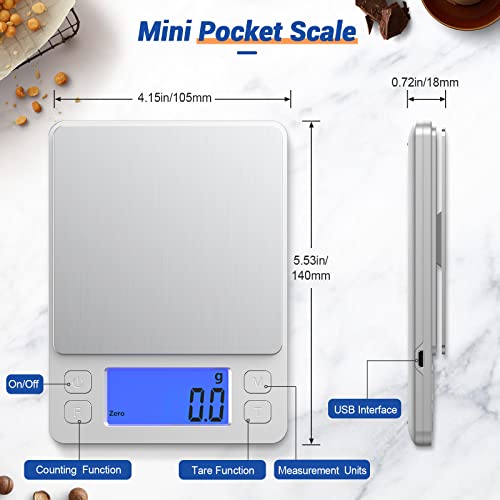 Kitchen Food Scale, Rechargeable Scale for Food Ounces and Grams, High Precision Digital Scale Used for Baking, Coffee Making, with LCD Display and 2 Trays