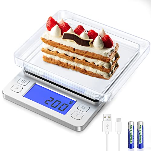 Kitchen Food Scale, Rechargeable Scale for Food Ounces and Grams, High Precision Digital Scale Used for Baking, Coffee Making, with LCD Display and 2 Trays