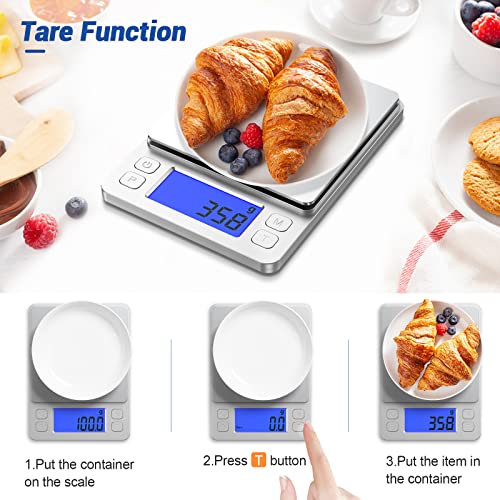 Kitchen Food Scale, Rechargeable Scale for Food Ounces and Grams, High Precision Digital Scale Used for Baking, Coffee Making, with LCD Display and 2 Trays