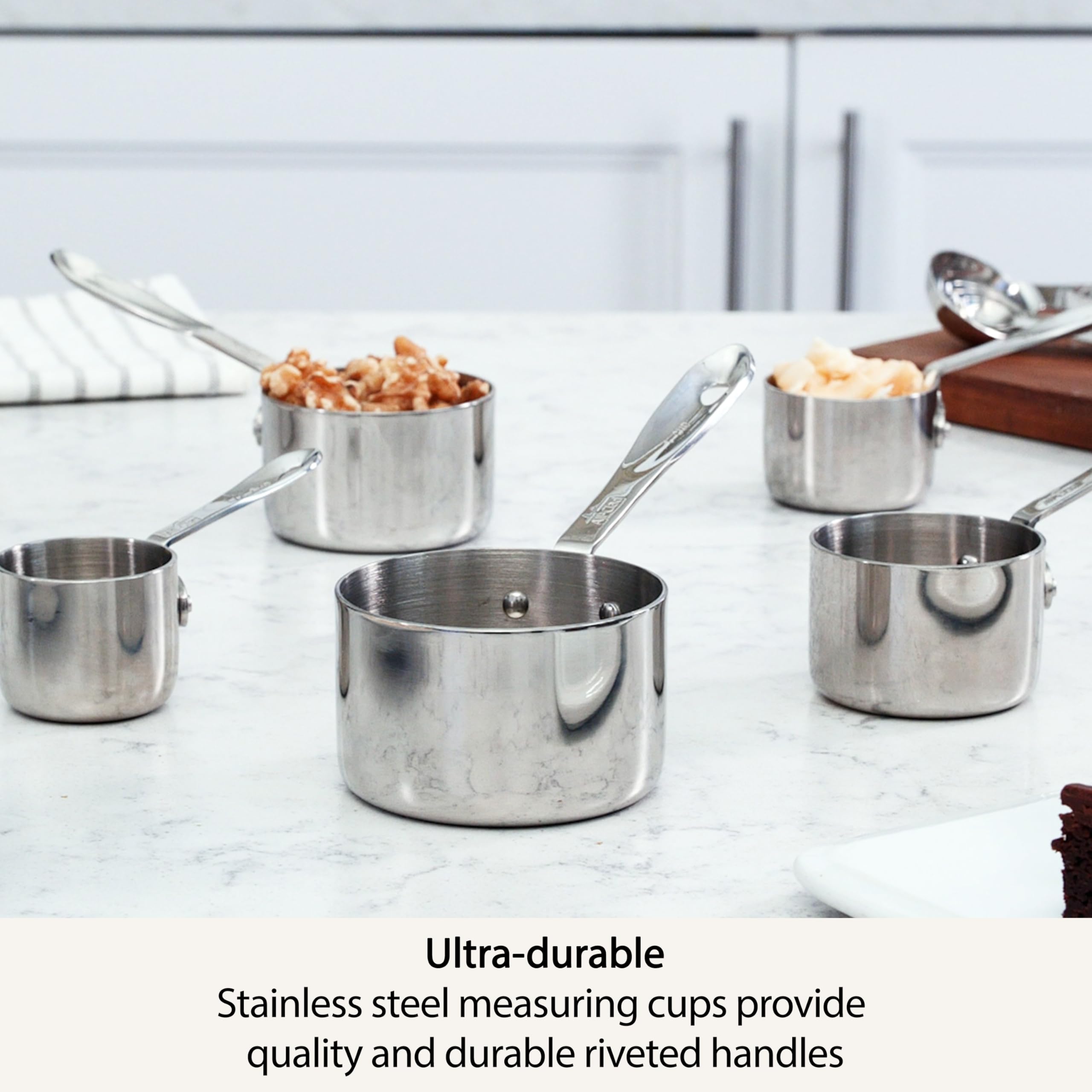 All-Clad Kitchen Accessories Stainless Steel Measuring Cup Set 5 Piece Cookware, Pots and Pans, Dishwasher Safe Silver