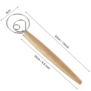 Danish Dough Whisk Bread Making Tools Stainless Steel Danish Dough Hook Bread Dough Mixer Hand Bread Dough Whisk for Pastry, Baking Cake, Dessert, Sourdough, Pizza, with Wooden Handle, 13 inch