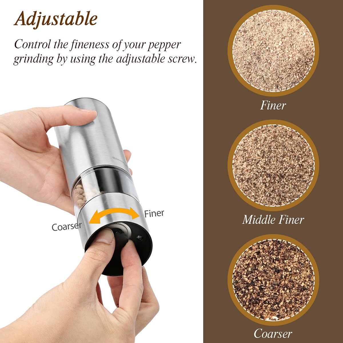 SIMPLETASTE Electric Salt and Pepper Grinder Set, Automatic One Handed,Stainless Grinders with Lights and Adjustable Coarseness,Battery Operated