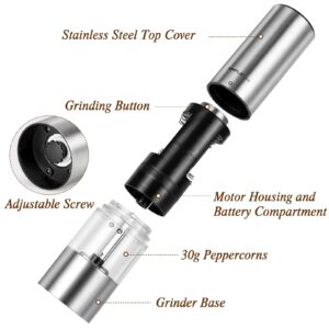 SIMPLETASTE Electric Salt and Pepper Grinder Set, Automatic One Handed,Stainless Grinders with Lights and Adjustable Coarseness,Battery Operated