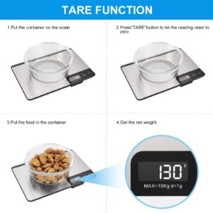 Amiloe MAX 33lb Kitchen Scale with Measure Length(8inch), Food Scales Digital Weight Grams and Oz with Shrink Hook, 6 Units, Tare Function, High Precision to 1g/0.1oz for Baking and Cooking