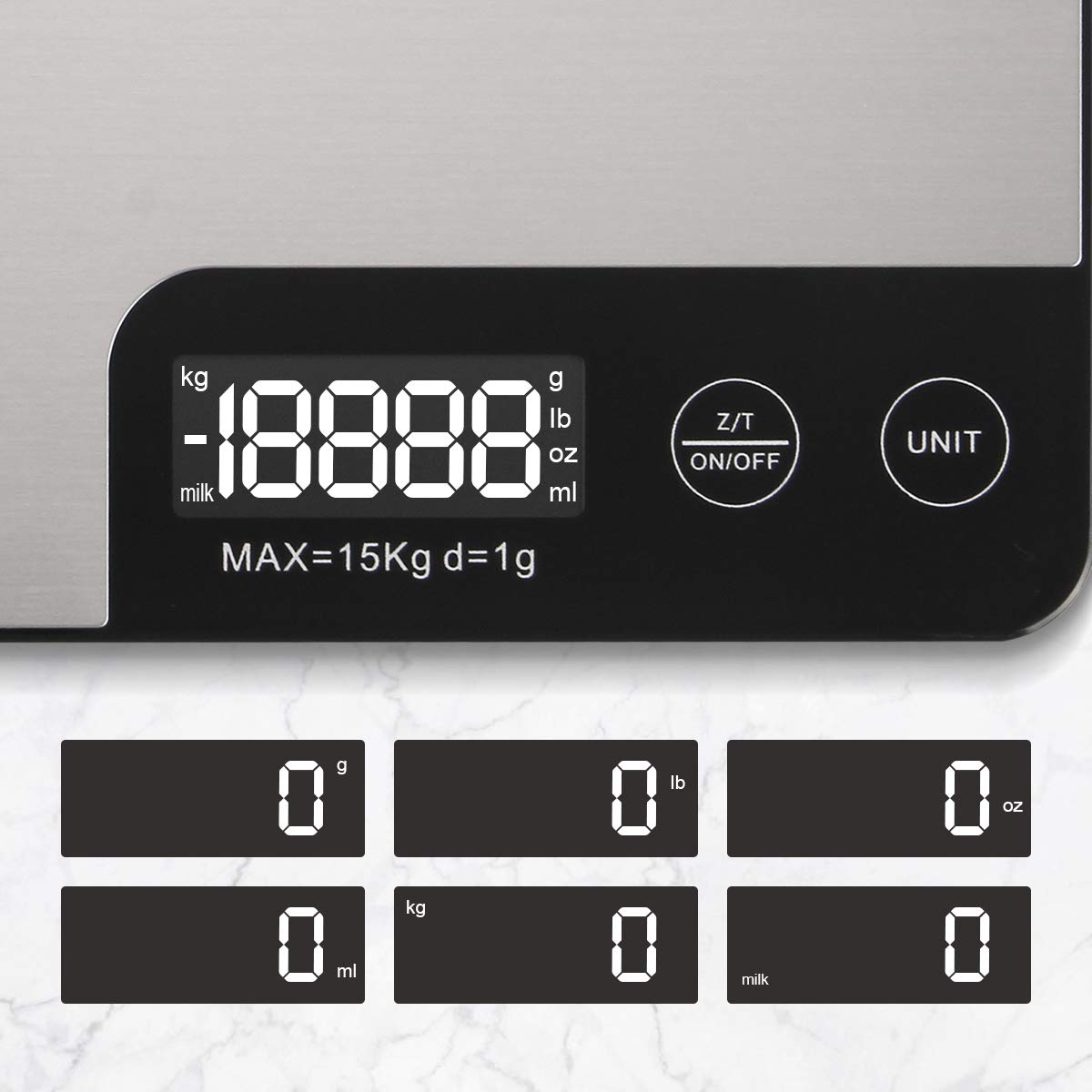 Amiloe MAX 33lb Kitchen Scale with Measure Length(8inch), Food Scales Digital Weight Grams and Oz with Shrink Hook, 6 Units, Tare Function, High Precision to 1g/0.1oz for Baking and Cooking