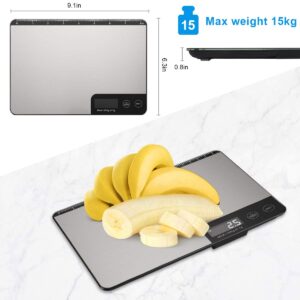 Amiloe MAX 33lb Kitchen Scale with Measure Length(8inch), Food Scales Digital Weight Grams and Oz with Shrink Hook, 6 Units, Tare Function, High Precision to 1g/0.1oz for Baking and Cooking