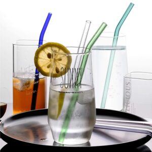 Reusable Bent Glass Drinking Straws,Set of 12 Bent Straws With 2 Cleaning Brushes,Shatter Resistant,Non-Toxic,Eco Friendly Reusable Straws (Multi-Color 12 Pack)