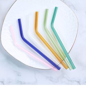 Reusable Bent Glass Drinking Straws,Set of 12 Bent Straws With 2 Cleaning Brushes,Shatter Resistant,Non-Toxic,Eco Friendly Reusable Straws (Multi-Color 12 Pack)