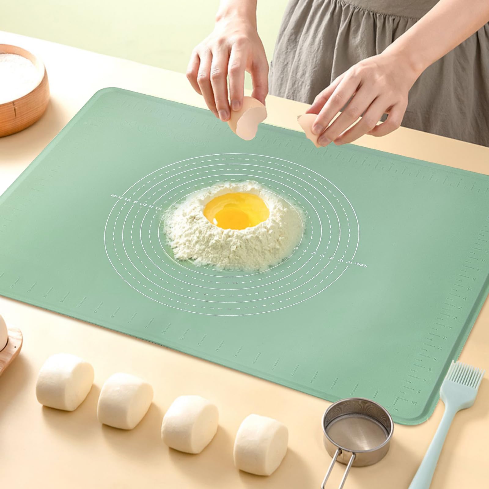 Silicone Pastry Mat Extra Large 28"X20" Non-stick Baking Mat With High Edge, Food Grade Silicone Dough Rolling Mat For Making Cookies Macarons Multipurpose Mat Countertop Mat Placemat (Green)