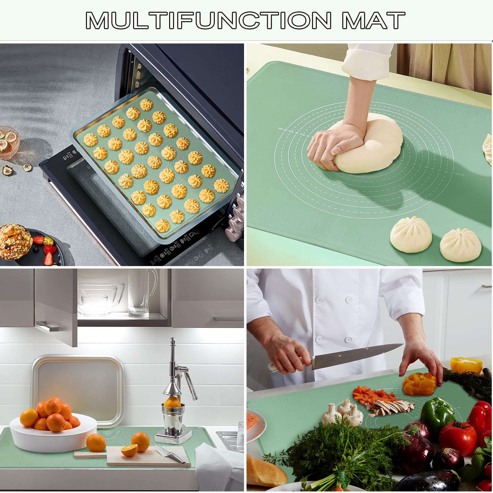 Silicone Pastry Mat Extra Large 28"X20" Non-stick Baking Mat With High Edge, Food Grade Silicone Dough Rolling Mat For Making Cookies Macarons Multipurpose Mat Countertop Mat Placemat (Green)