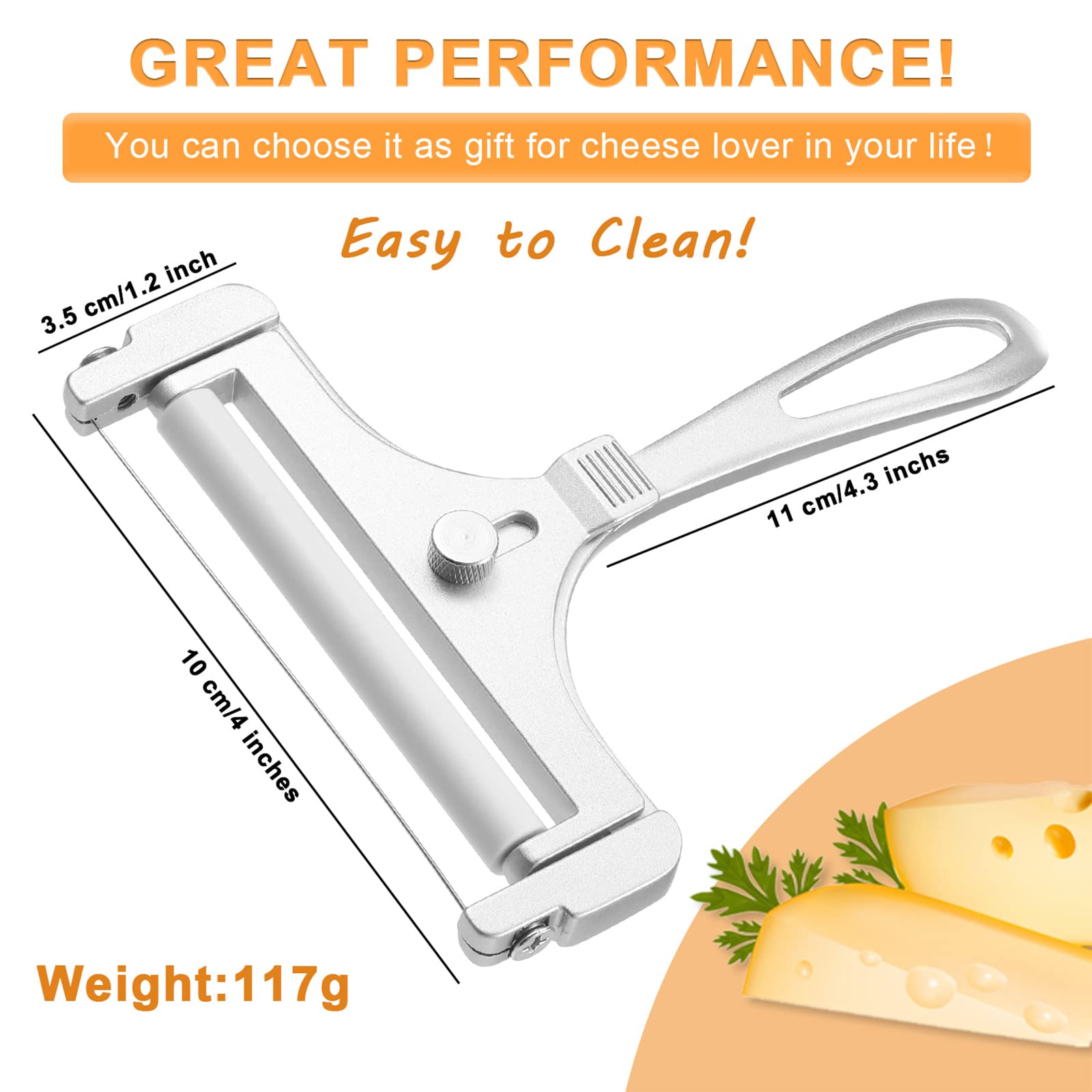 Cheese Slicer with Wire Adjustable Cheese Slicer Heavy Duty Stainless Steel Cheese Slicers for Soft Semi Hard Block Cheese(Silver)