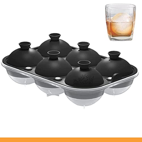 Samuelworld Large Ice Ball Maker with Lid, 6 x 2.5 Inch Ice Balls - BPA Free, Easy To Fill Round Silicone Ice Tray, Perfect Spheres Craft Ice Maker for Whiskey, Cocktails, Gifting - Black