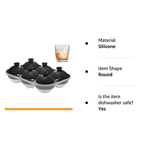 Samuelworld Large Ice Ball Maker with Lid, 6 x 2.5 Inch Ice Balls - BPA Free, Easy To Fill Round Silicone Ice Tray, Perfect Spheres Craft Ice Maker for Whiskey, Cocktails, Gifting - Black