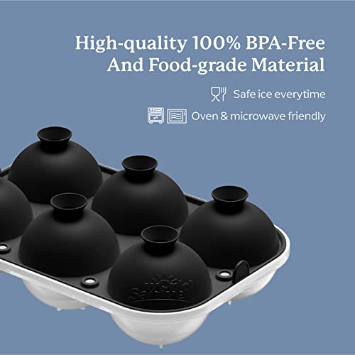 Samuelworld Large Ice Ball Maker with Lid, 6 x 2.5 Inch Ice Balls - BPA Free, Easy To Fill Round Silicone Ice Tray, Perfect Spheres Craft Ice Maker for Whiskey, Cocktails, Gifting - Black