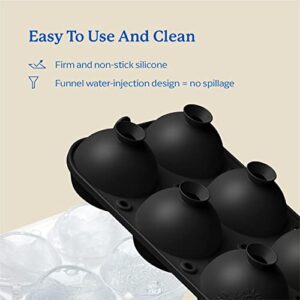 Samuelworld Large Ice Ball Maker with Lid, 6 x 2.5 Inch Ice Balls - BPA Free, Easy To Fill Round Silicone Ice Tray, Perfect Spheres Craft Ice Maker for Whiskey, Cocktails, Gifting - Black